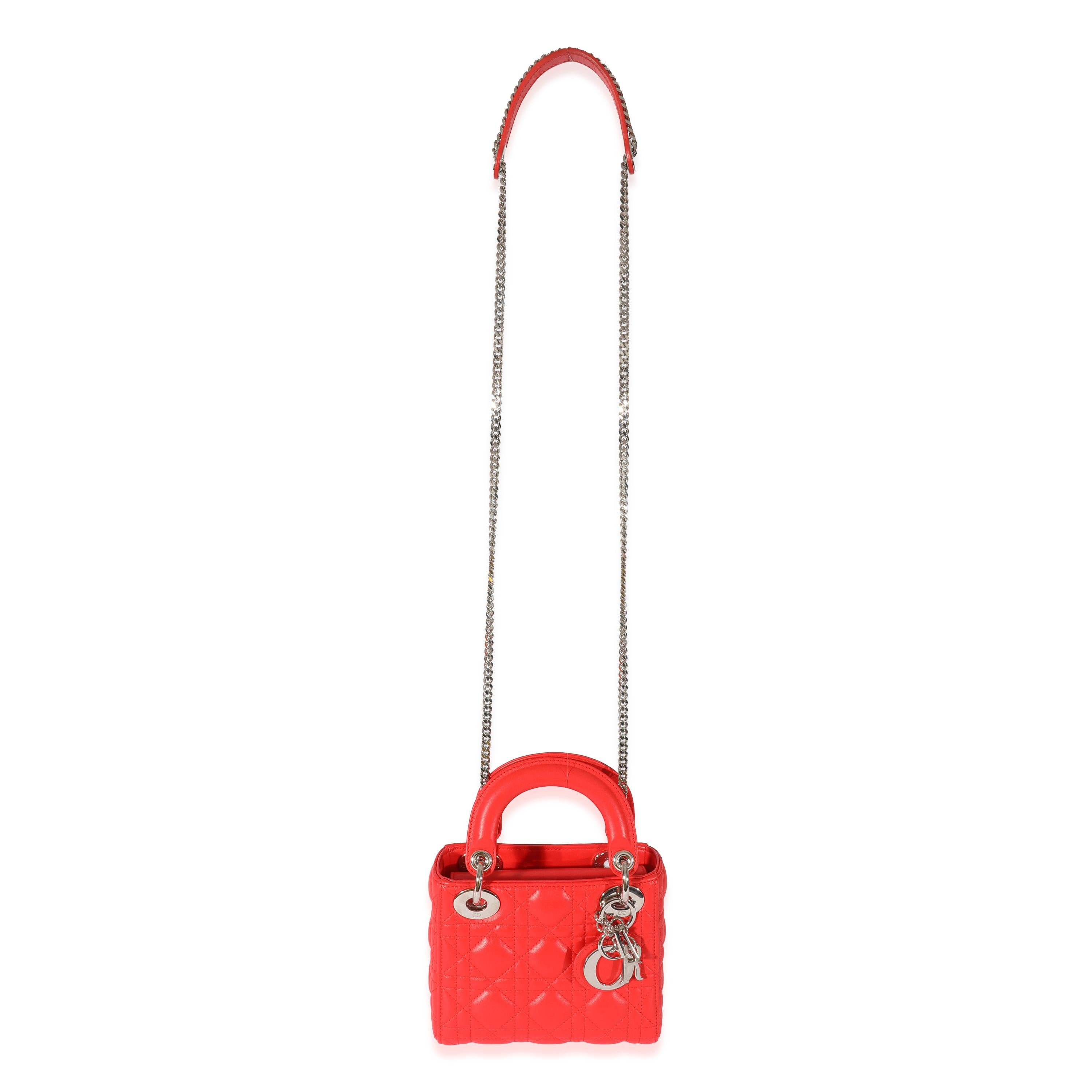 Dior Red Cannage Quilted Lambskin Mini Lady Dior Bag For Sale at 1stDibs