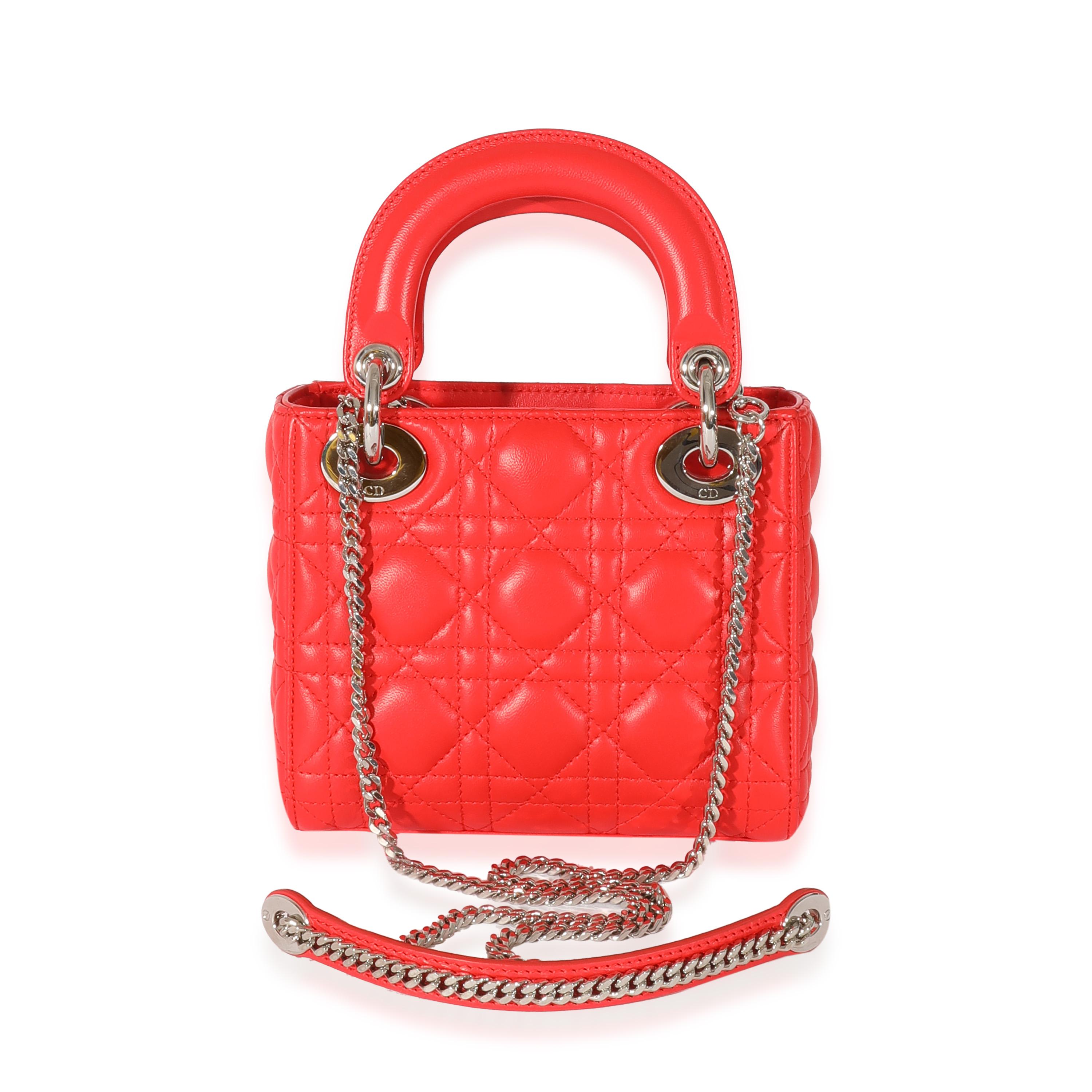 Dior Red Cannage Quilted Lambskin Mini Lady Dior Bag For Sale at 1stDibs