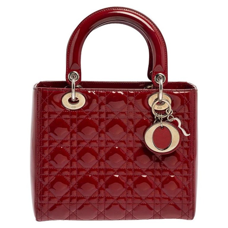Dior Red Cannage Quilted Patent Leather Medium Lady Dior Tote at 1stDibs