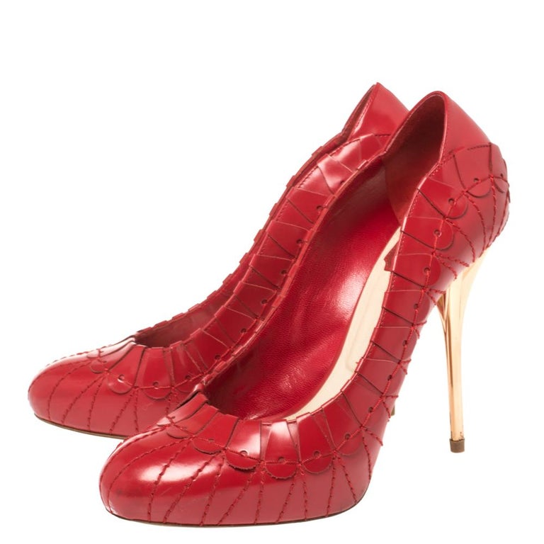 Dior Red Embroidered Leather Platform Pumps Size 38 For Sale at 1stDibs