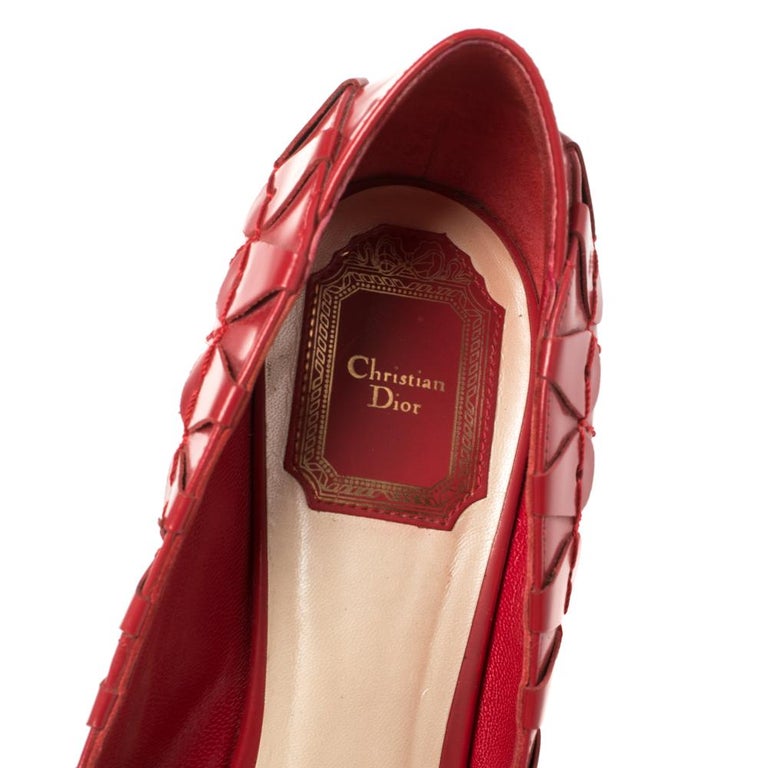 Dior Red Embroidered Leather Platform Pumps Size 38 For Sale at 1stDibs