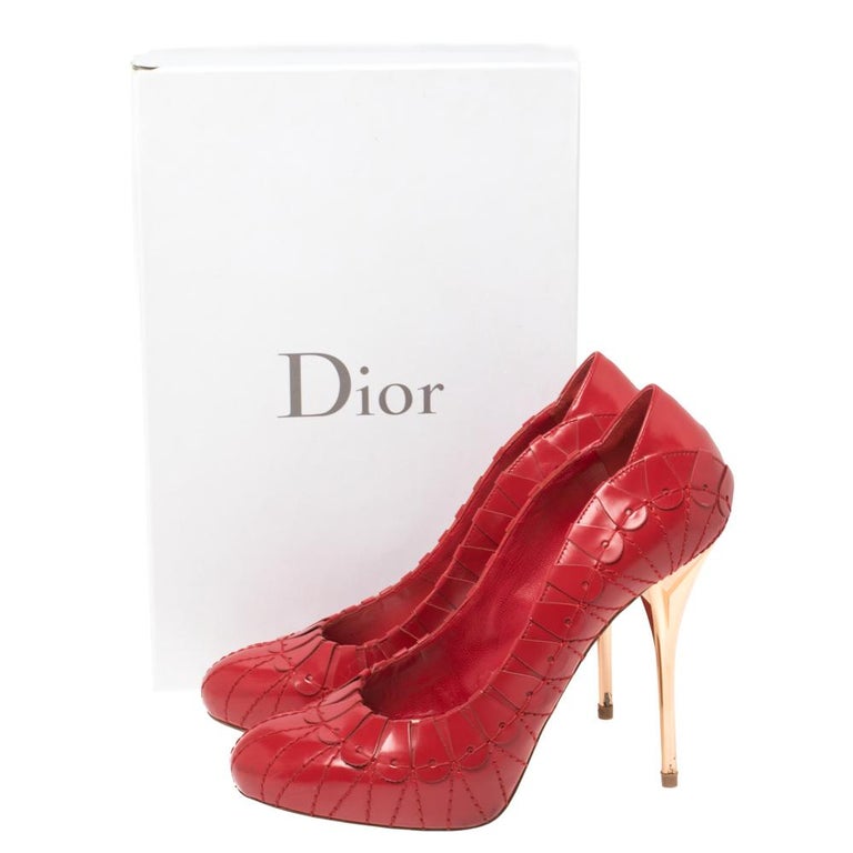 Dior Red Embroidered Leather Platform Pumps Size 38 For Sale at 1stDibs