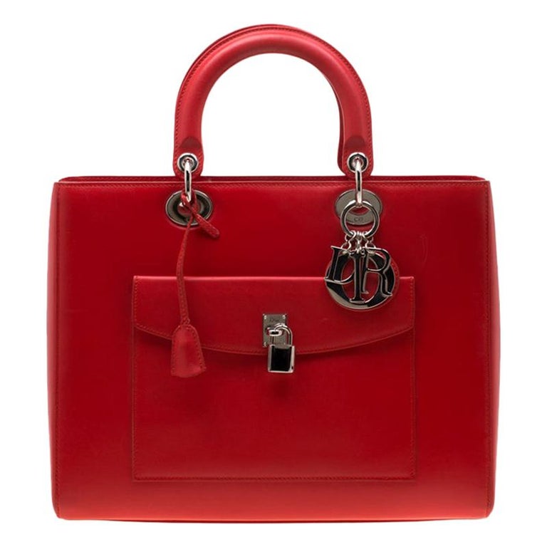 Dior Red Front Pocket Leather Large Lady Dior Tote For Sale at 1stDibs