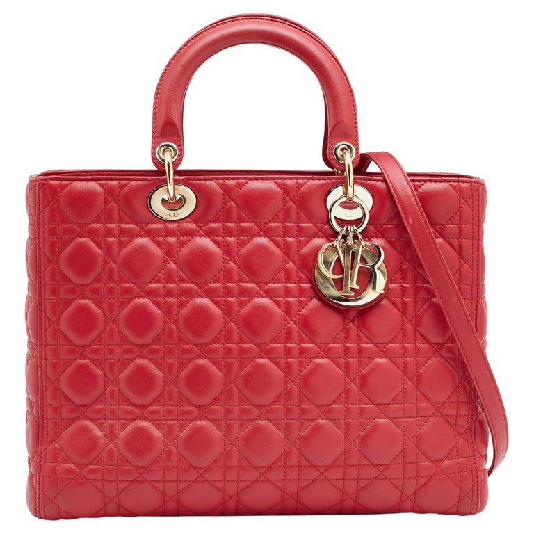 Dior Red Leather Large Lady Dior Tote For Sale at 1stDibs