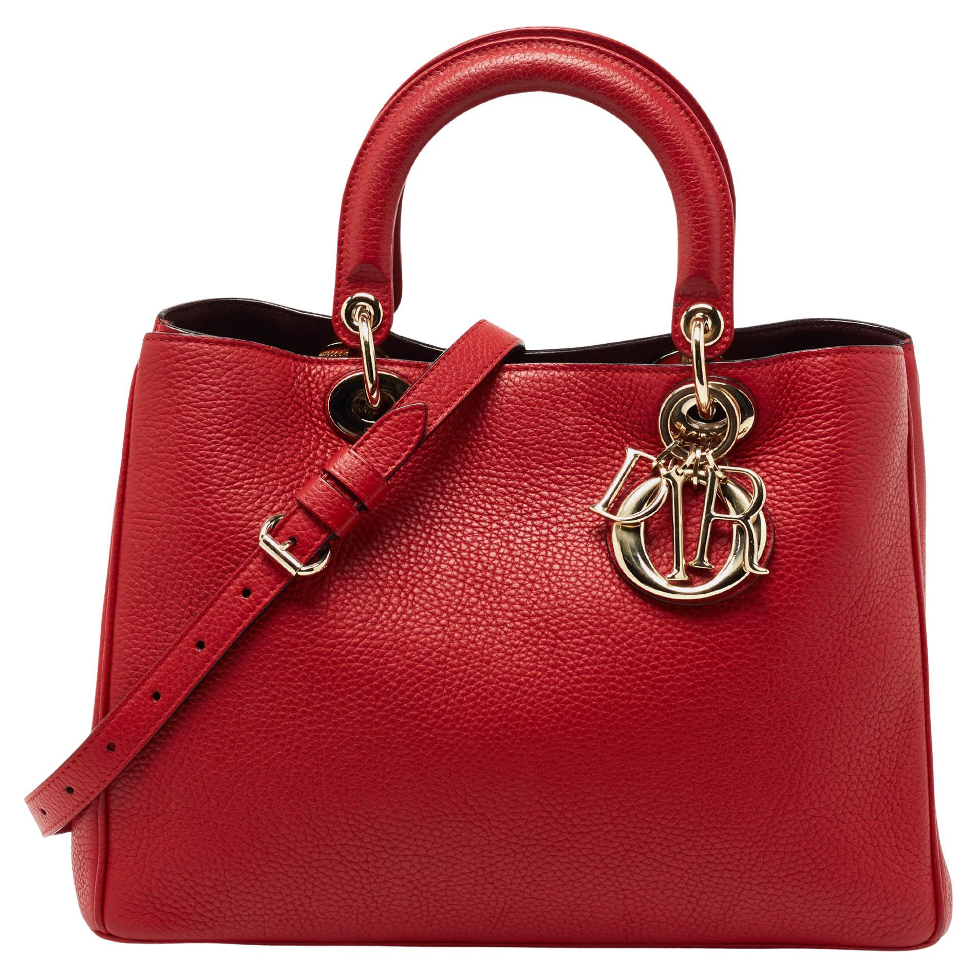 Dior Red Leather Medium Diorissimo Tote For Sale at 1stDibs