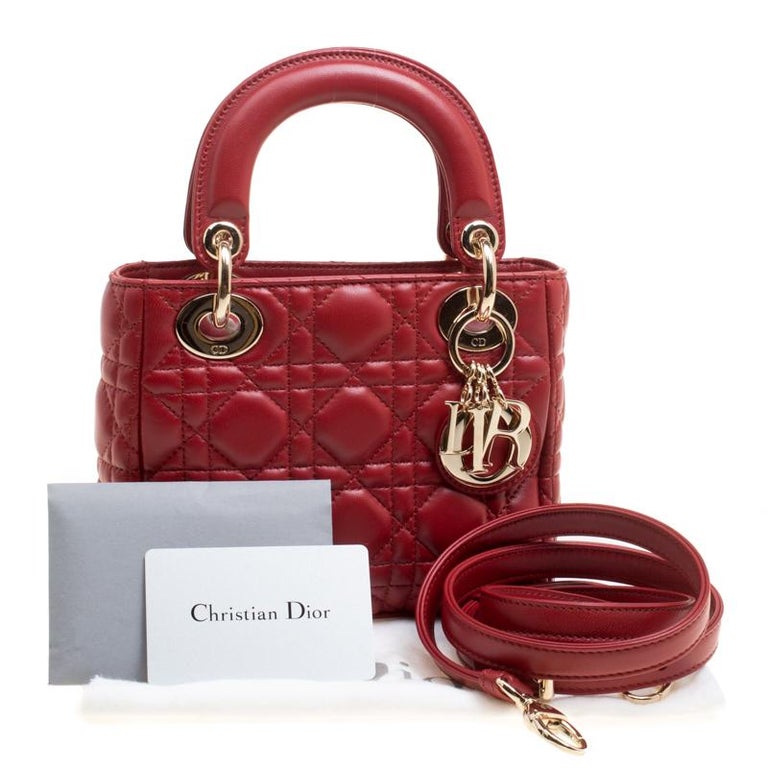 Dior Red Leather Mini Lady Dior Top Handle Bag at 1stDibs