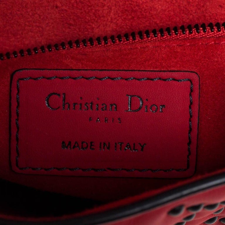Dior Red Matte Studded Leather Mini Lady Dior Tote at 1stDibs