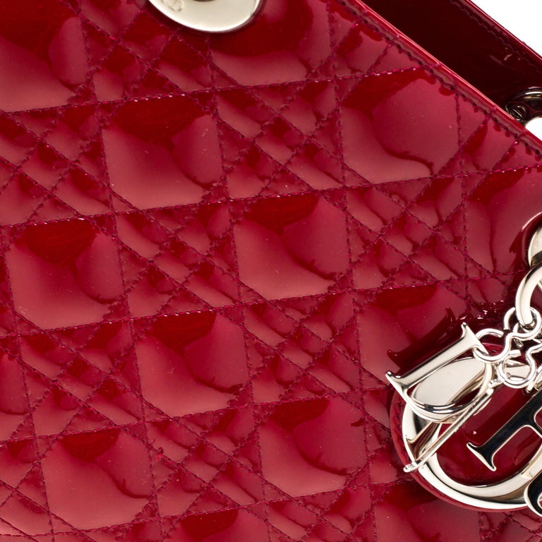 Dior Red Patent Cannage Quilted Leather Medium Lady Dior Tote For Sale ...