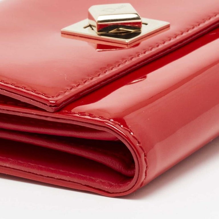 Dior Red Patent Leather Turnlock Trifold Compact Wallet For Sale at 1stDibs