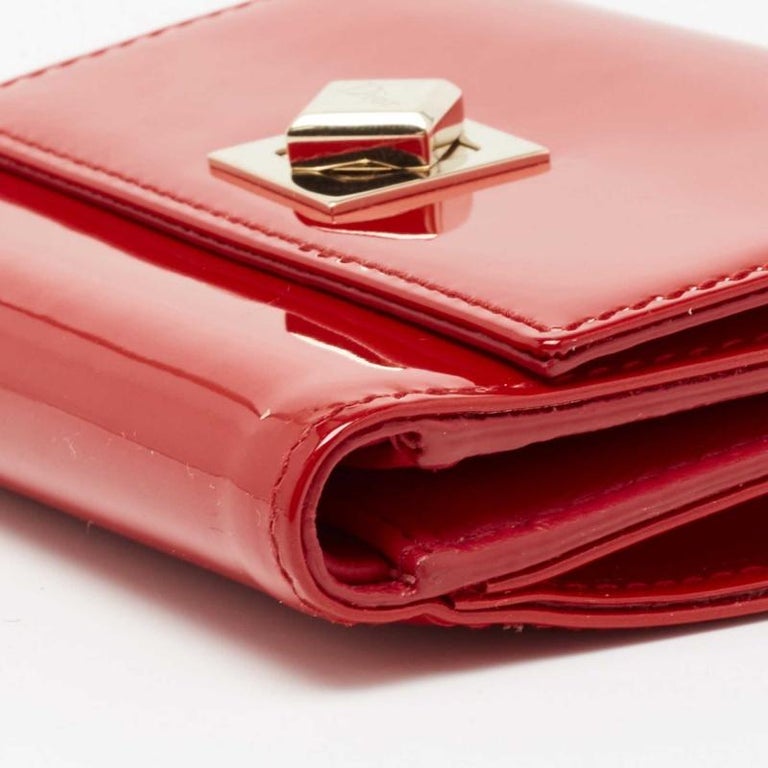 Dior Red Patent Leather Turnlock Trifold Compact Wallet For Sale at 1stDibs