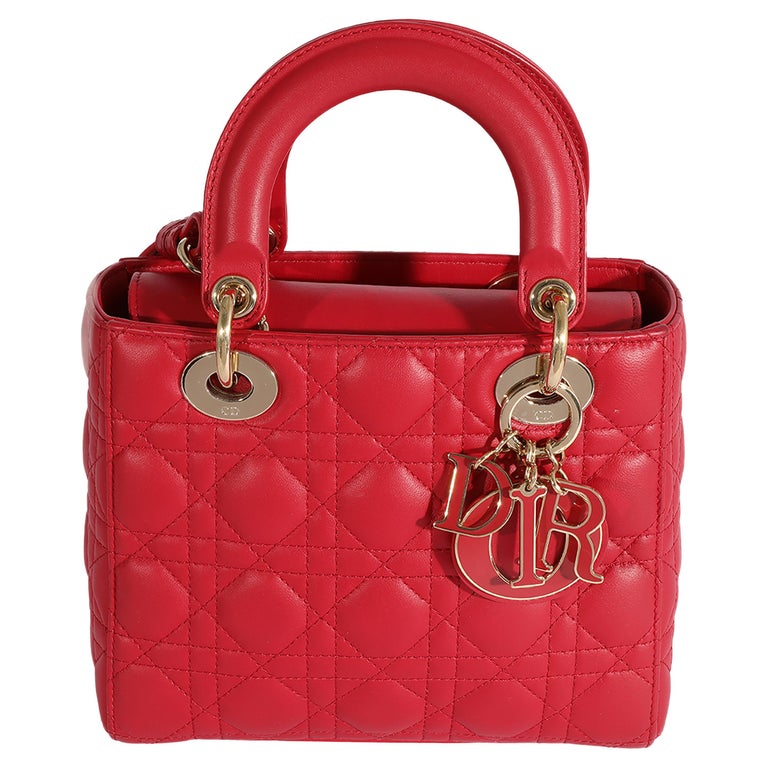 Dior Red Quilted Cannage Lambskin Small Lady Dior Bag For Sale at 1stDibs