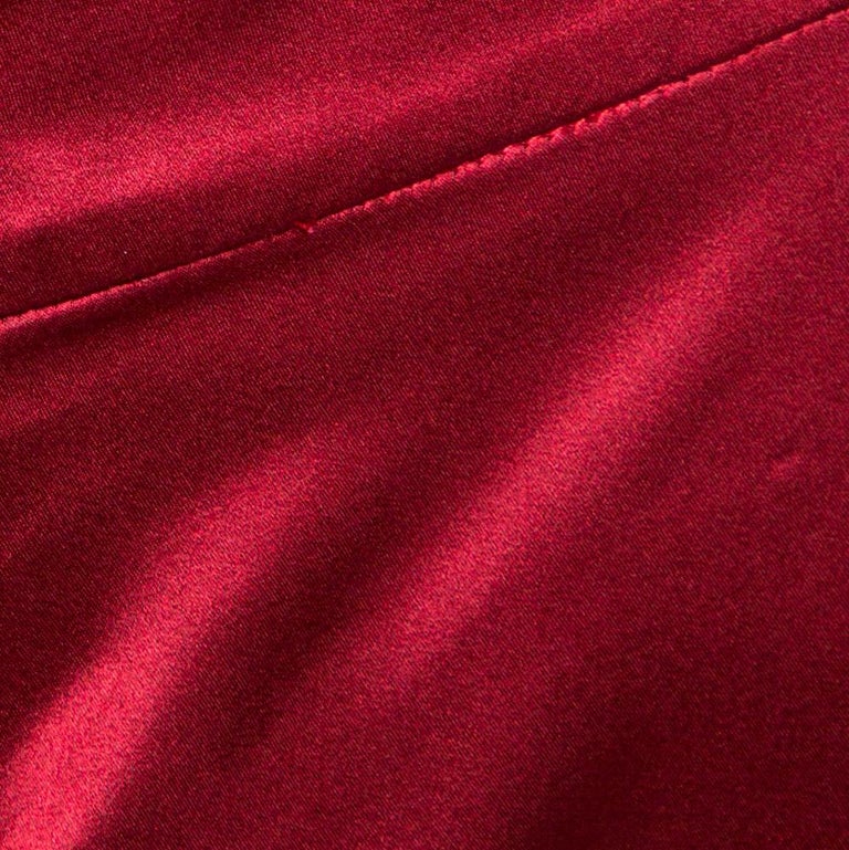 Dior Red Silk Satin Ruffle Detail Wide Leg Pants M at 1stDibs