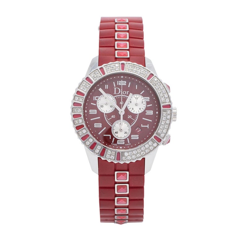 Dior Red Stainless Steel Diamonds Christal CD11431B Women's Wristwatch ...