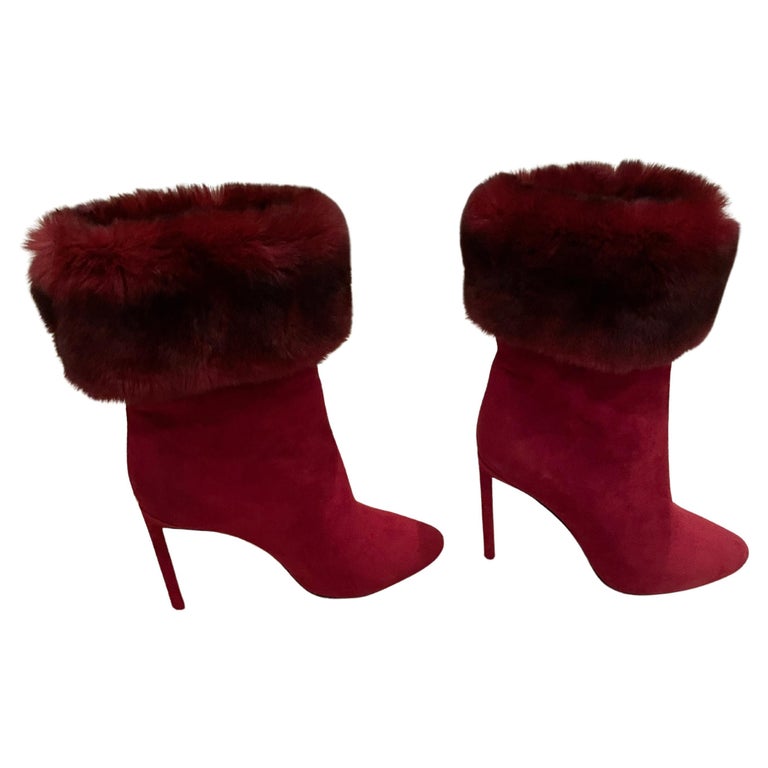 DIOR red suede fur booties For Sale at 1stDibs