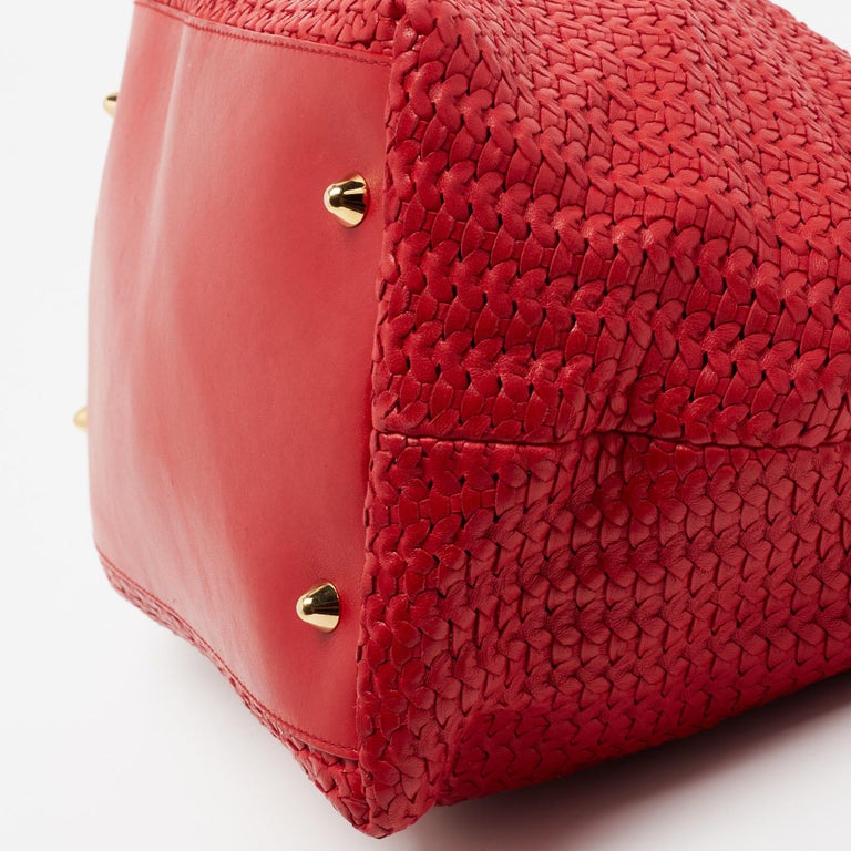 Dior Red Woven Leather Medium Soft Lady Dior Tote For Sale at 1stDibs