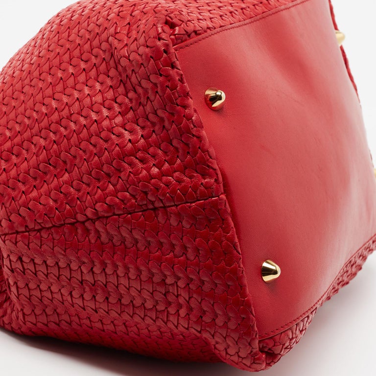 Dior Red Woven Leather Medium Soft Lady Dior Tote For Sale at 1stDibs