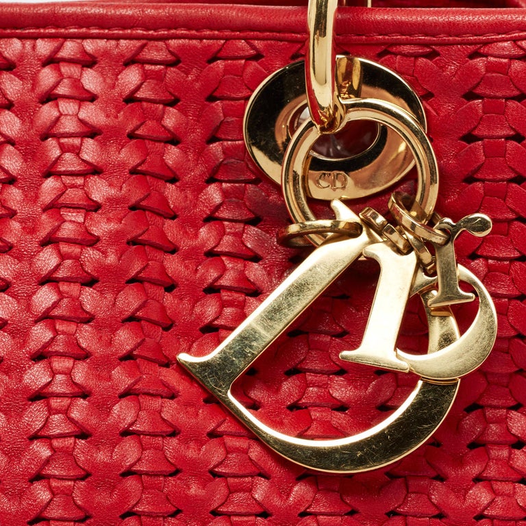 Dior Red Woven Leather Medium Soft Lady Dior Tote For Sale at 1stDibs