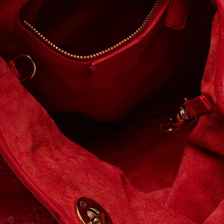 Dior Red Woven Leather Medium Soft Lady Dior Tote For Sale at 1stDibs
