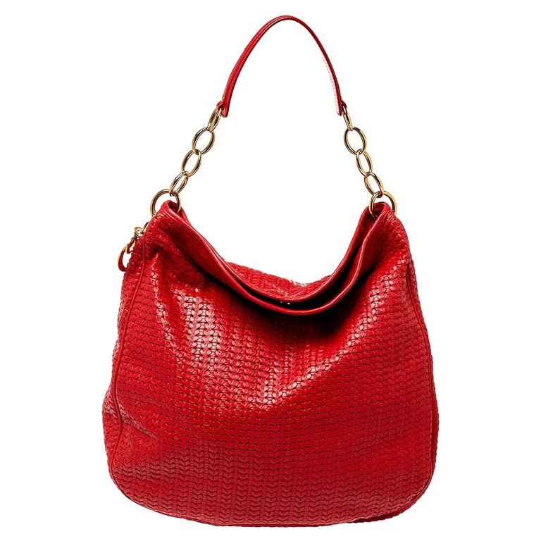 Dior Red Woven Leather Soft Lady Dior Hobo at 1stDibs