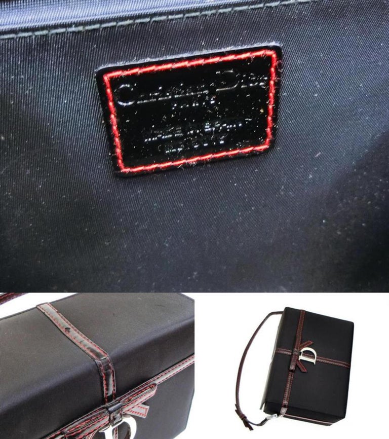 Dior Ribbon Box Vanity 228292 Black X Red Leather Nylon Clutch For Sale ...