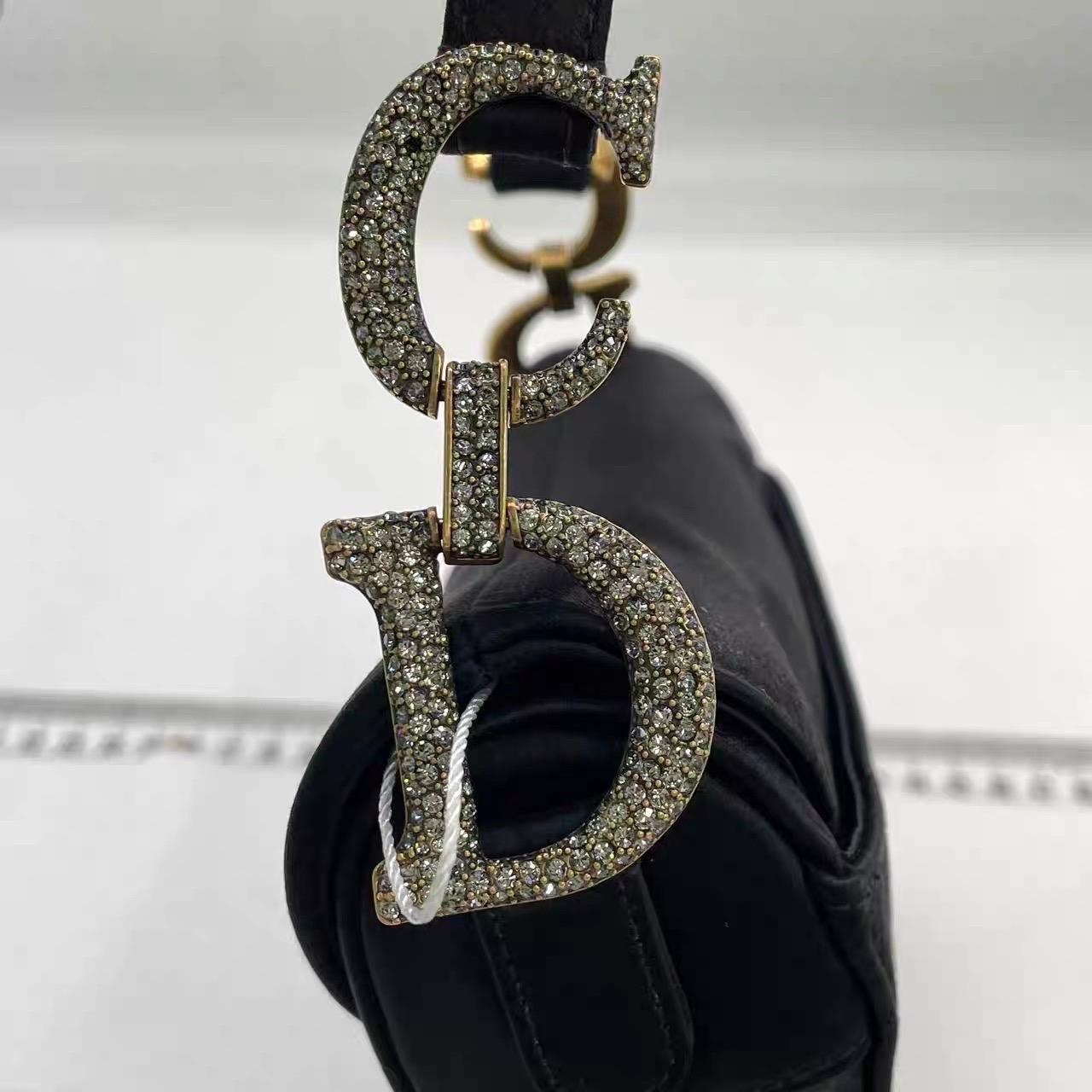 Dior Saddle Mini Silk Handbag Black with crystals For Sale at 1stDibs