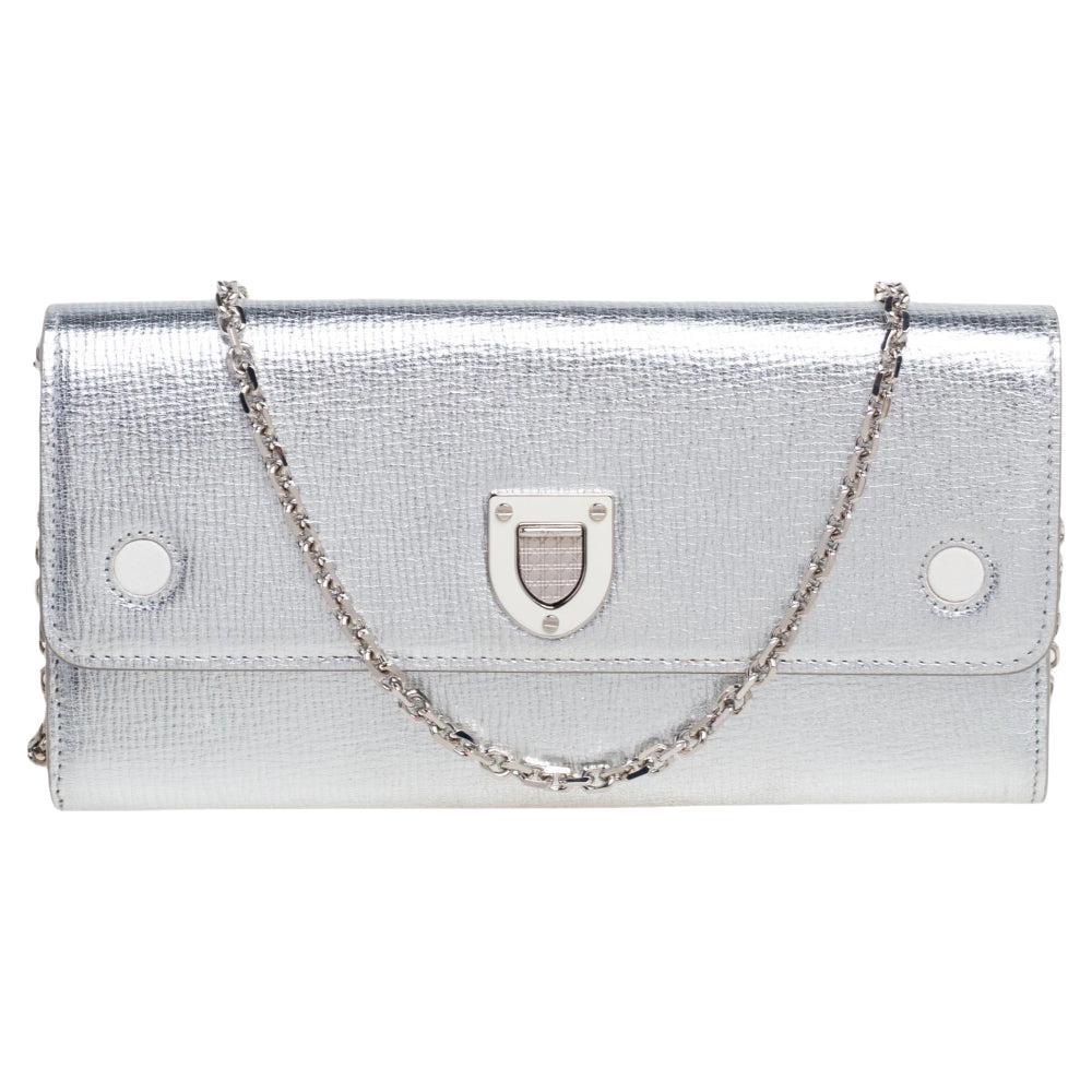 Christian Dior Metallic Silver Micro Cannage Leather Diorama Wallet on ...