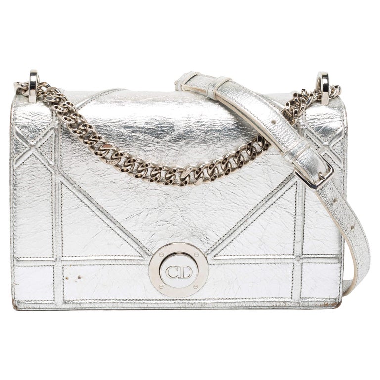 Dior Silver Leather Medium Diorama Shoulder Bag For Sale at 1stDibs