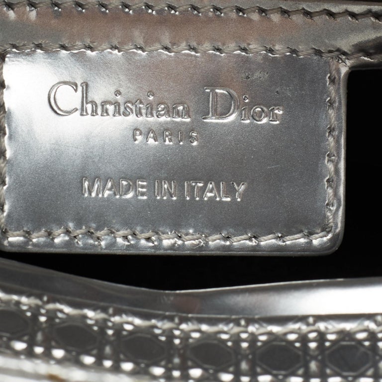 Dior Silver Microcannage Patent Leather Medium Lady Dior Tote For Sale ...