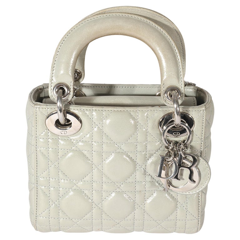Dior Silver Nubuck Cannage Quilted Mini Lady Dior For Sale at 1stDibs