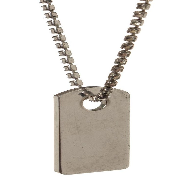 Dior Silver Rhinestone Mini Dog Tag Necklace For Sale at 1stDibs