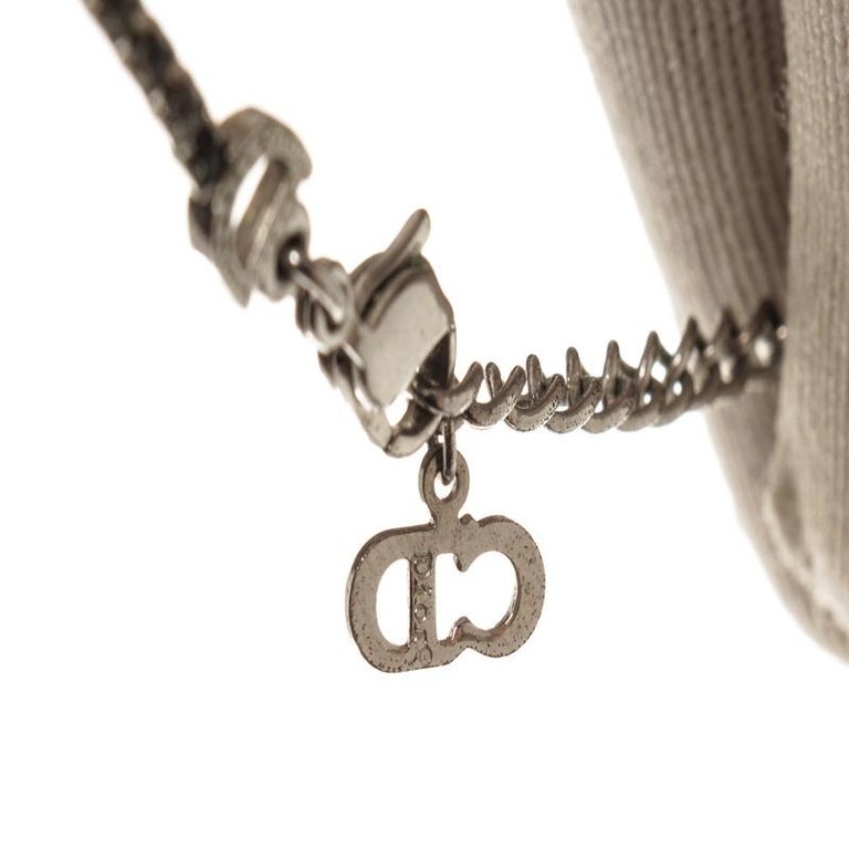 Dior Silver Rhinestone Mini Dog Tag Necklace For Sale at 1stDibs