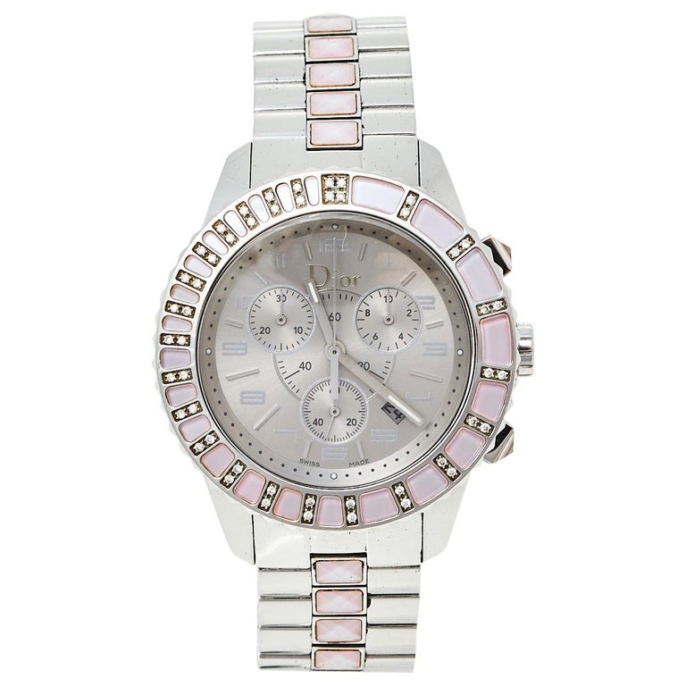 Dior Silver Stainless Steel Diamond Pink Sapphire Christal Women's ...