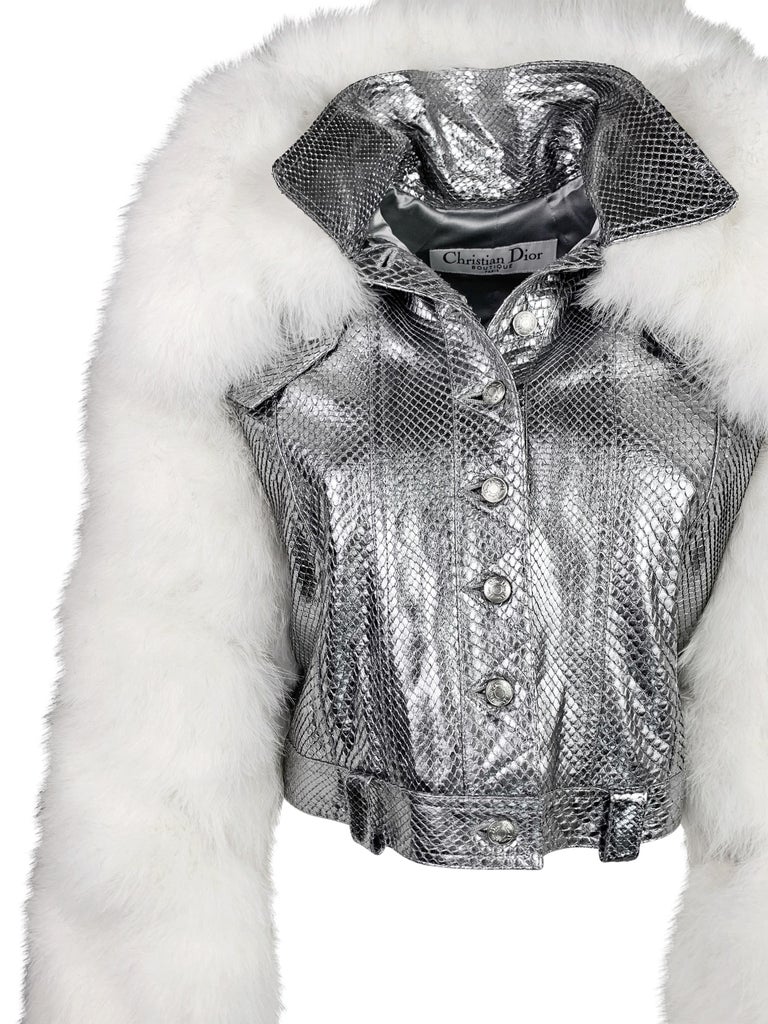 Dior Spring 2004 RTW Silver Python Feather Jacket with a Logo metal ...