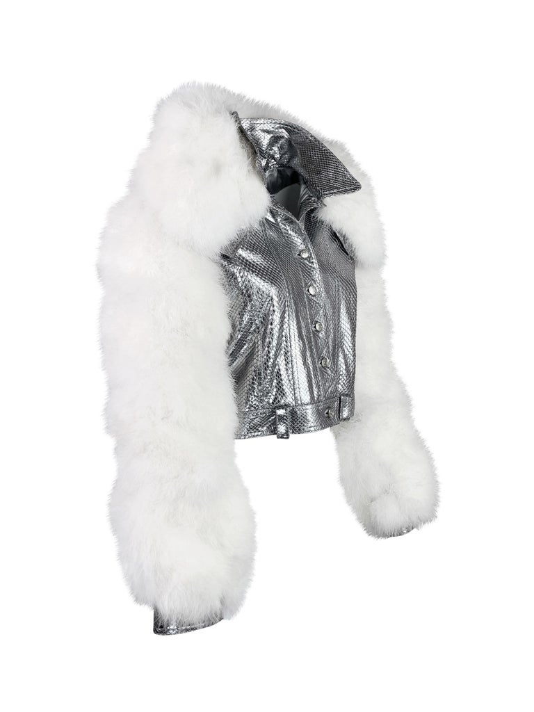 Dior Spring 2004 RTW Silver Python Feather Jacket with a Logo metal ...