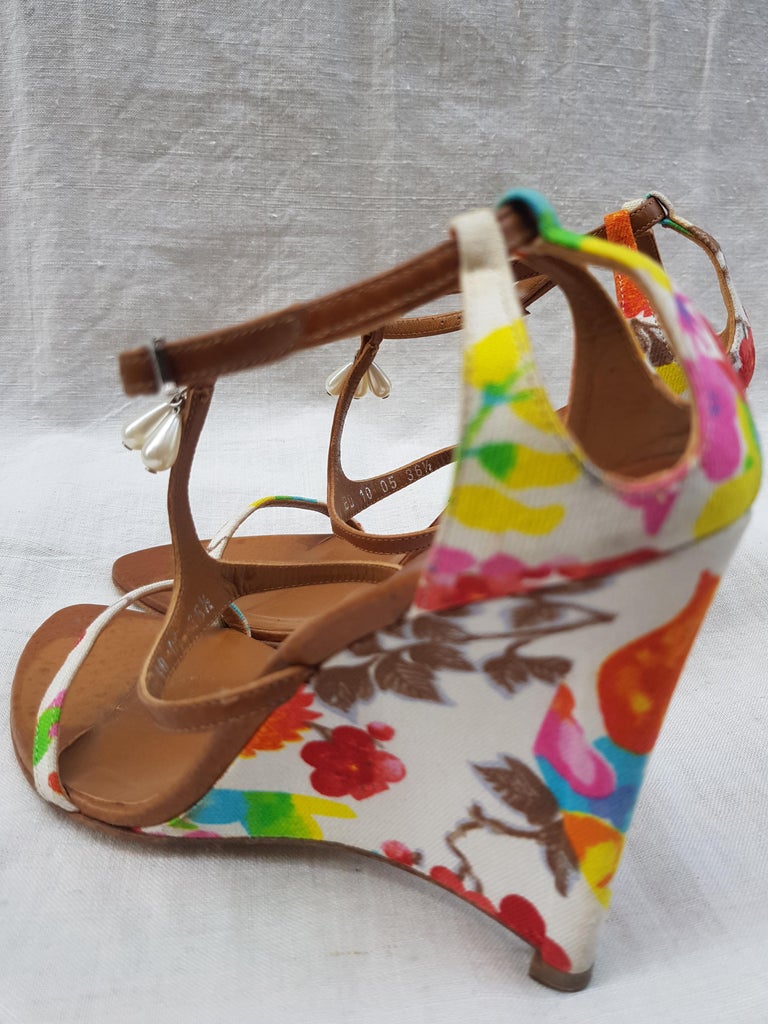 DIOR SS 2005 wedges Sandals with floral print by John Galliano For Sale ...