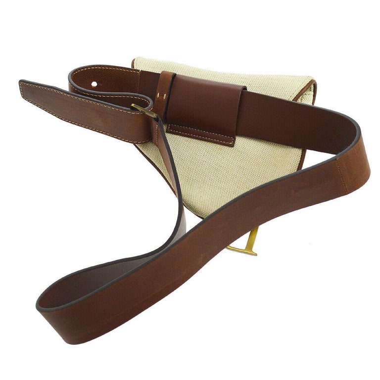 Dior Tan Canvas Brown Leather Gold 'D' Charm Fanny Pack Waist Belt Bag ...