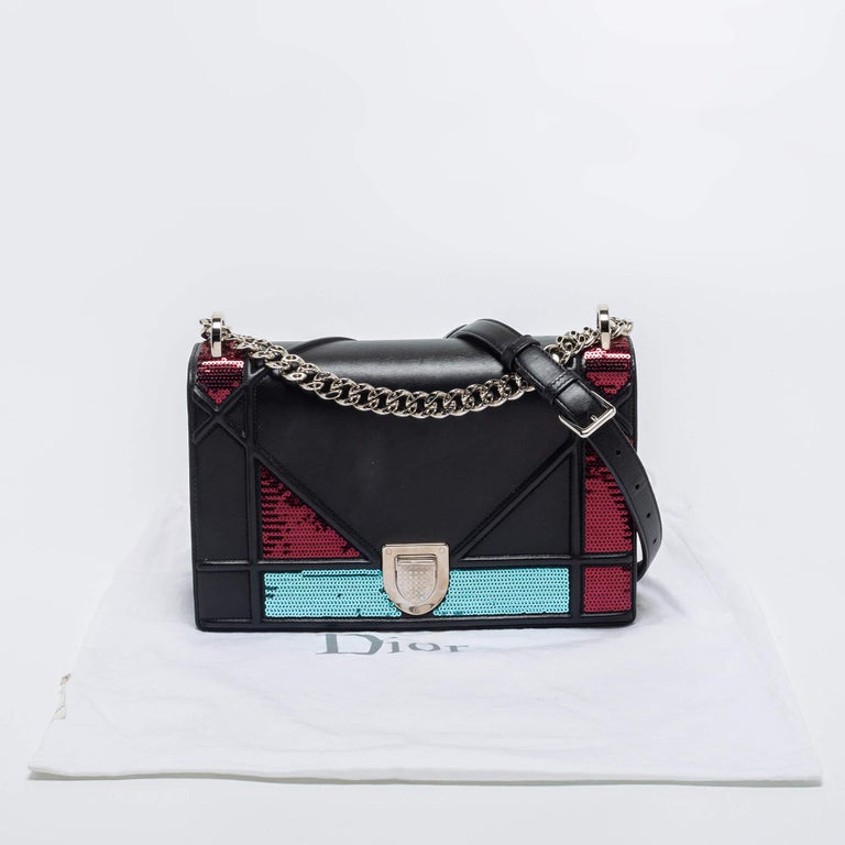 Dior Tri Color Leather and Sequins Medium Diorama Flap Shoulder Bag For ...