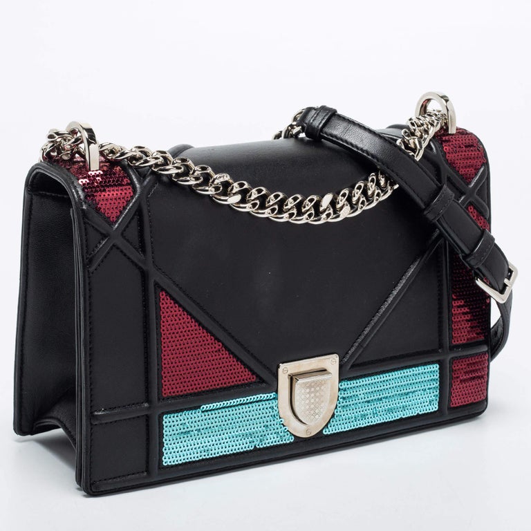 Dior Tri Color Leather and Sequins Medium Diorama Flap Shoulder Bag For ...