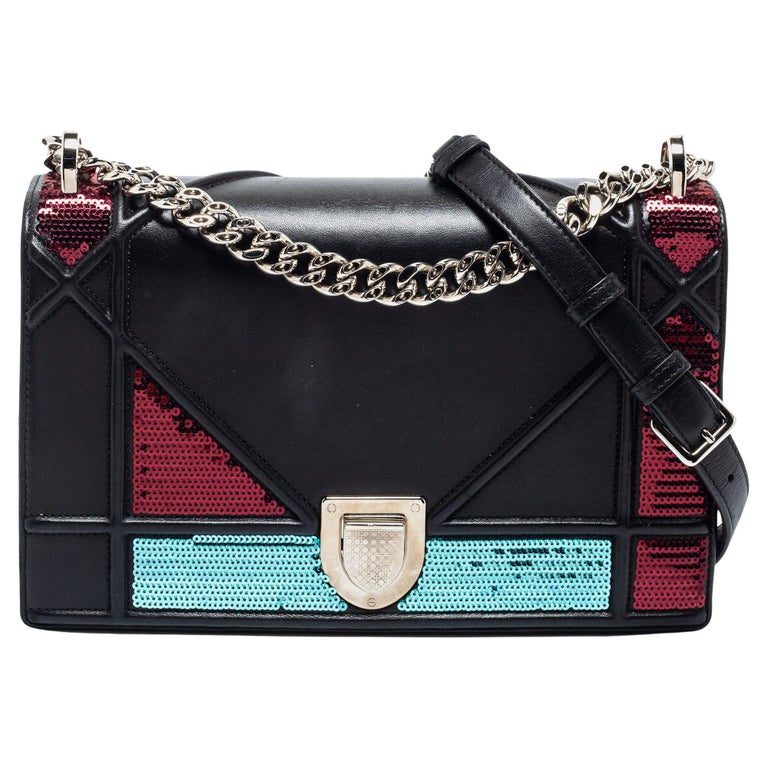 Dior Tri Color Leather and Sequins Medium Diorama Flap Shoulder Bag For ...