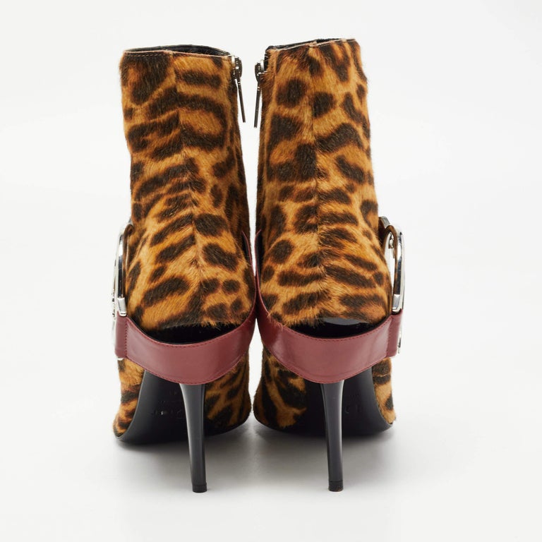 Dior Tricolor Leopard Print Calf Hair and Leather Ankle Booties Size 41 ...