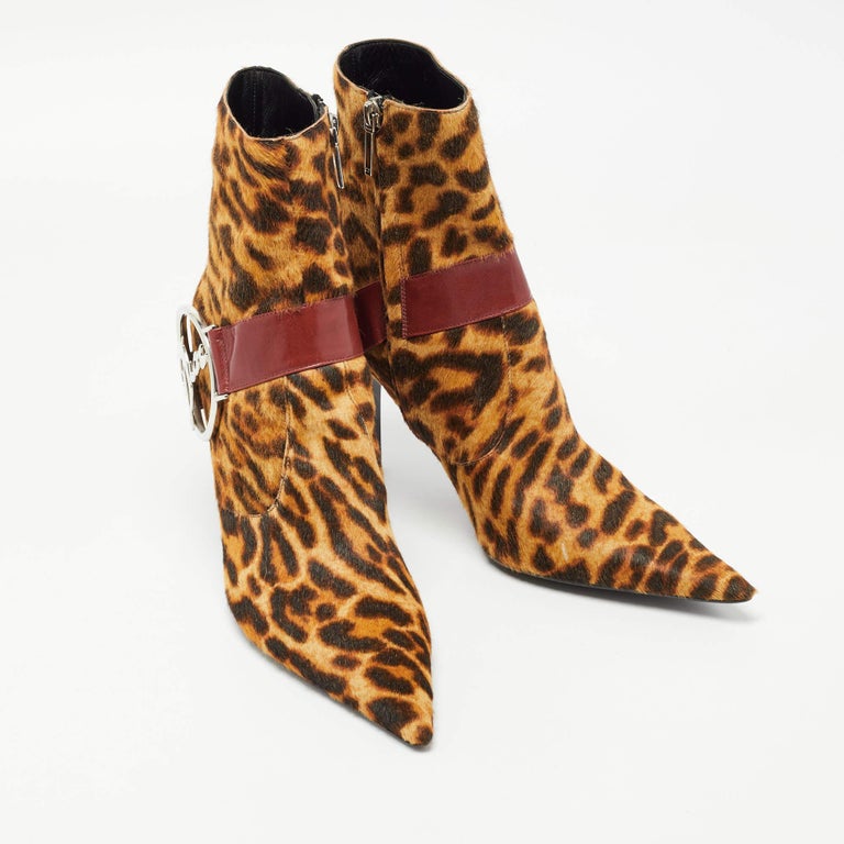 Dior Tricolor Leopard Print Calf Hair and Leather Ankle Booties Size 41 ...