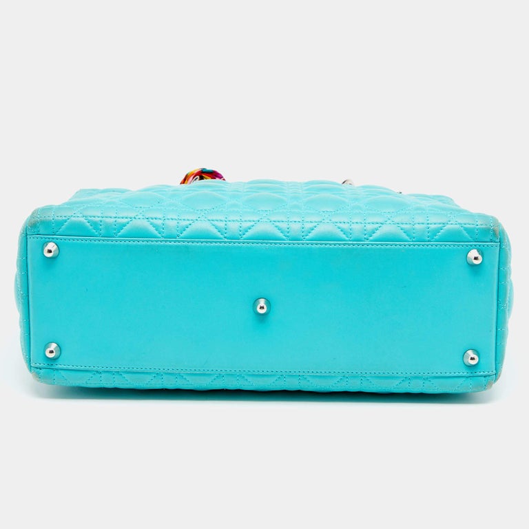 Dior Turquoise Blue Cannage Leather Large Lady Dior Tote For Sale at ...