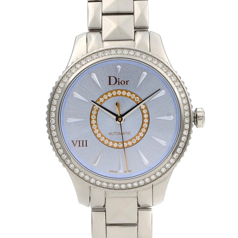 Dior VIII Montaigne Diamond Blue Sunray Dial Automatic Ladies Watch ...