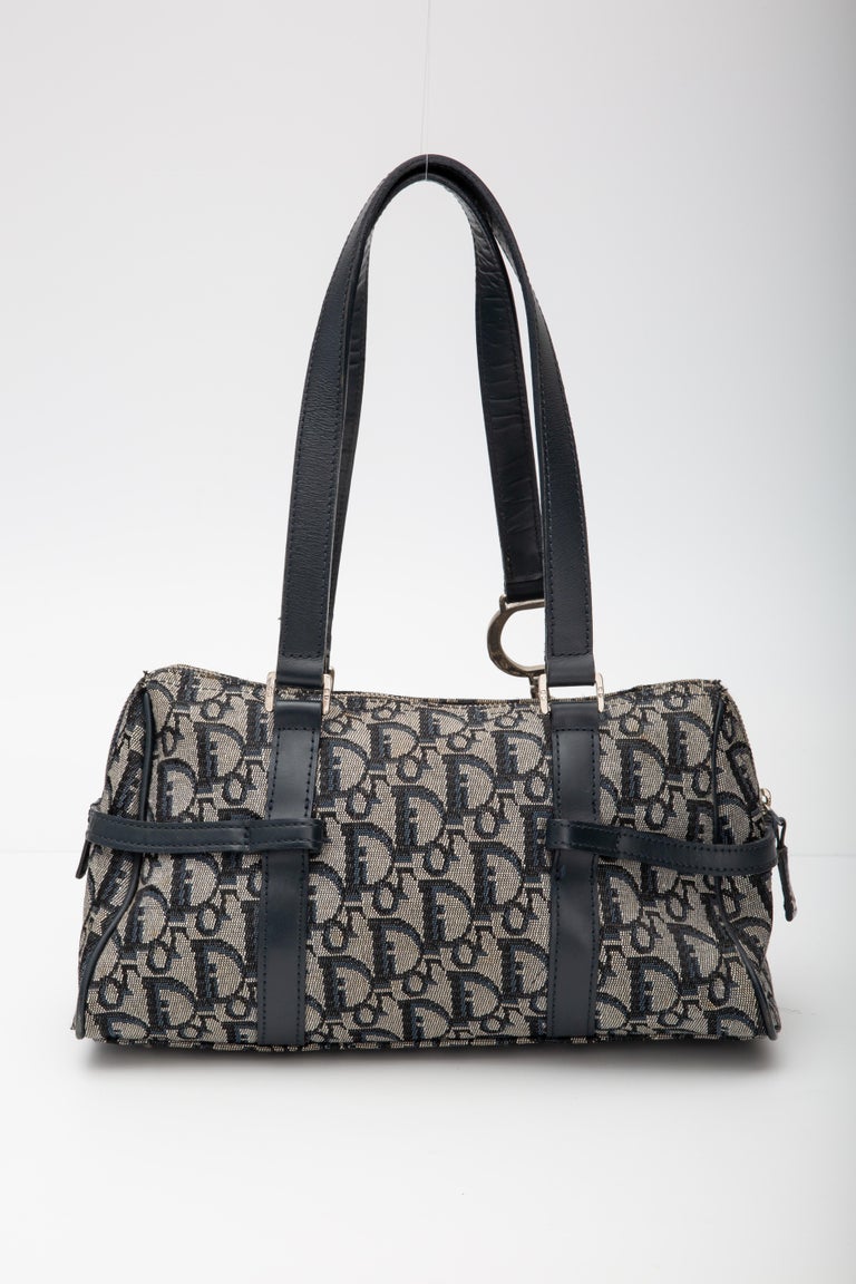 Dior Vintage Navy Oblique Trotter Logo Charms Boston Shoulder Bag (2003 ...