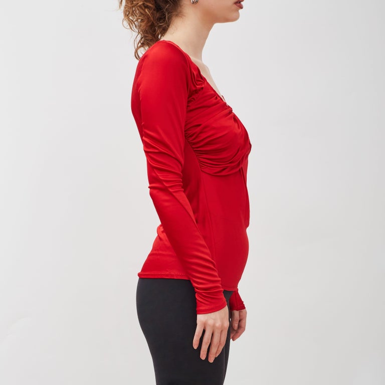 Dior Vintage Ruched Stretch Red Viscose Long Sleeve Top (US4 Small) For ...