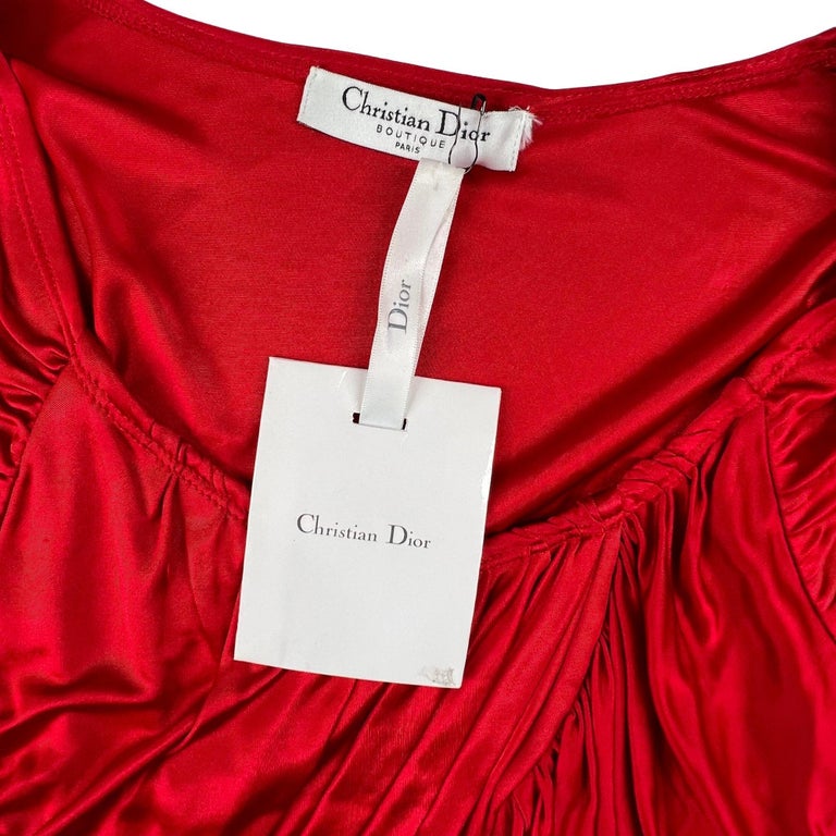 Dior Vintage Ruched Stretch Red Viscose Long Sleeve Top (US4 Small) For ...