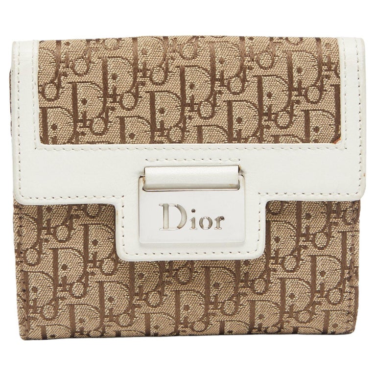 Dior White/Beige Oblique Canvas and Leather Street Chic Compact Wallet ...