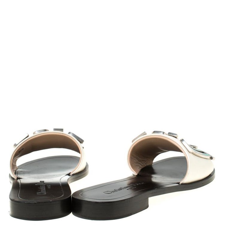 Dior White Leather Diorevolution Flat Slides Size 36.5 For Sale at ...