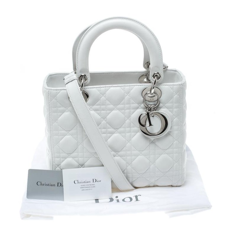 Dior White Leather Medium Lady Dior Tote For Sale at 1stDibs