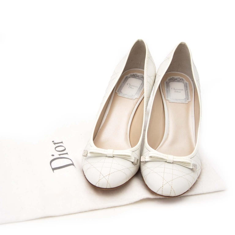 Dior White Quilted Lambskin Sweet Cannage Leather Heels - Size 37.5 For ...